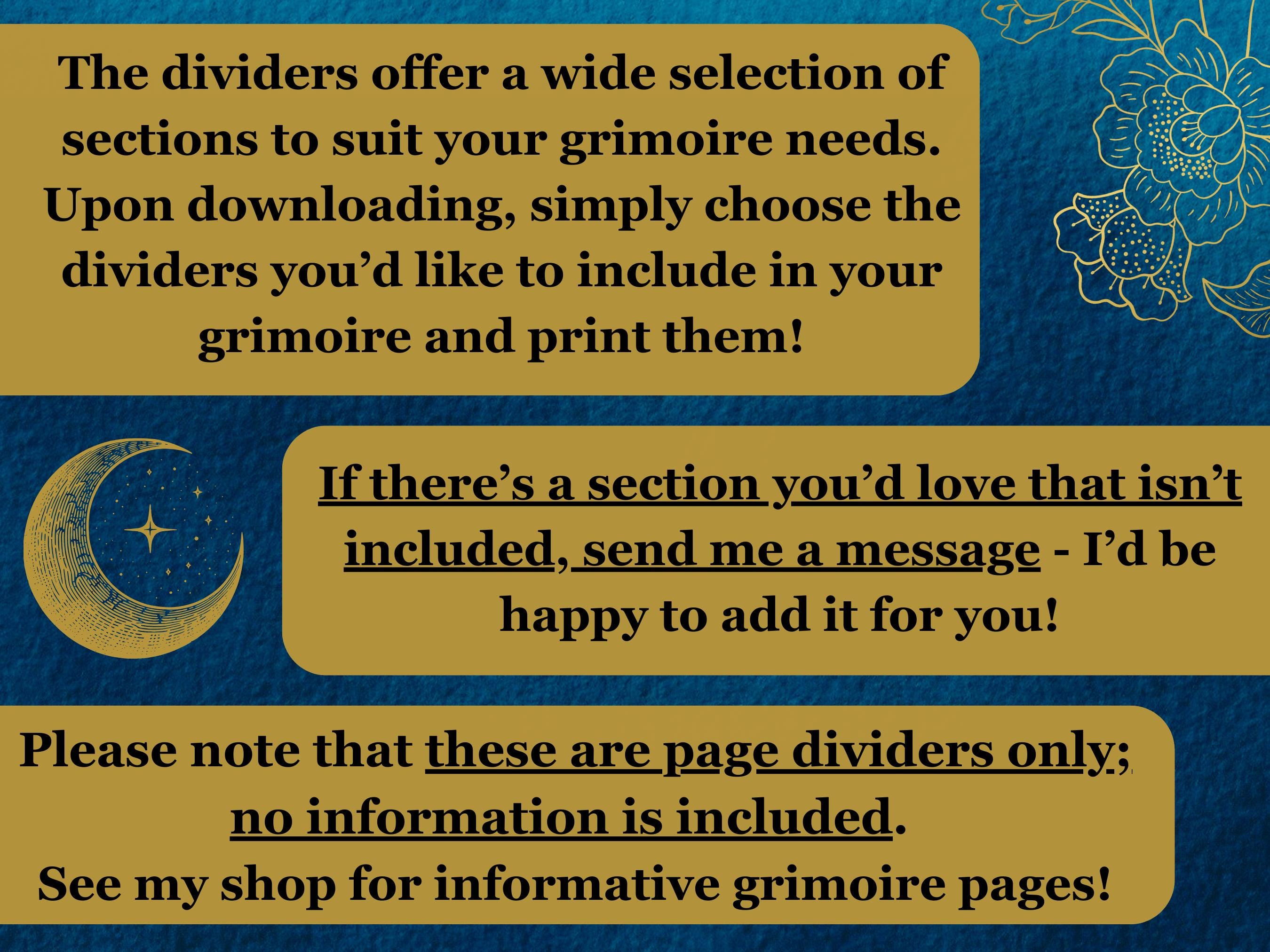 Printable Grimoire Page Section Dividers, Book of Shadows Insert Pages ...