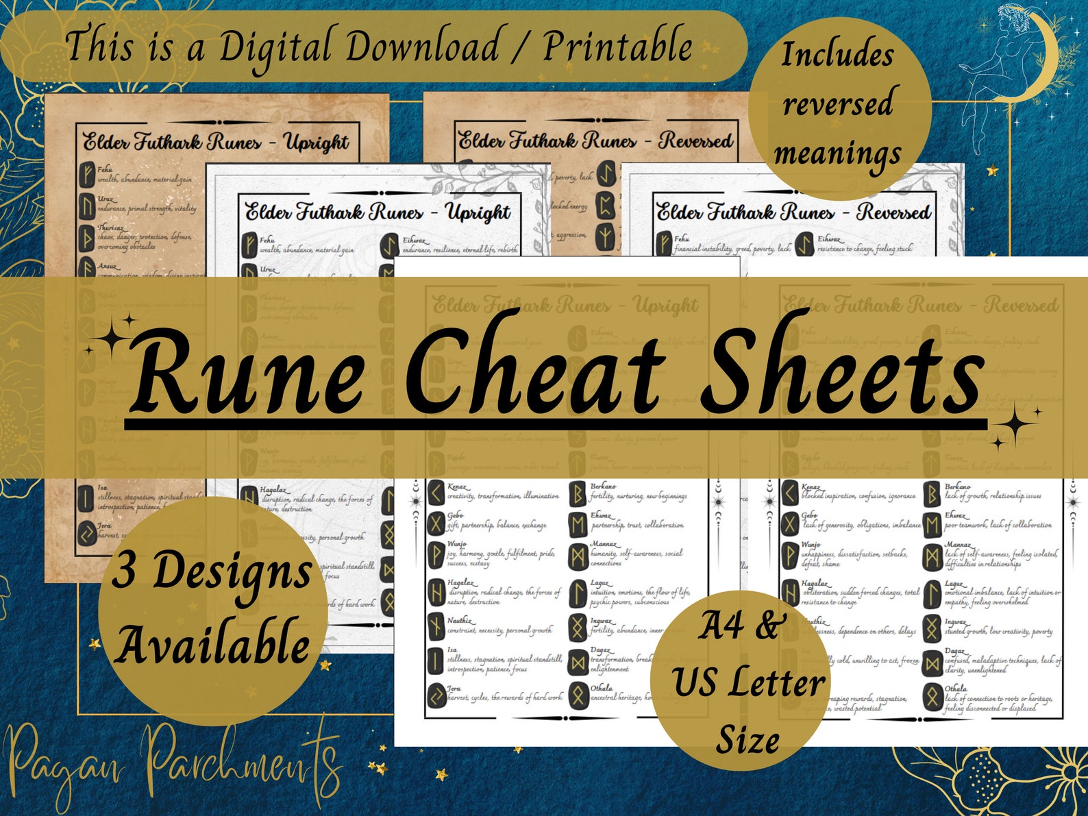 Rune Cheat Sheets Printable, Runes Reversed Meanings, Runic Divination ...