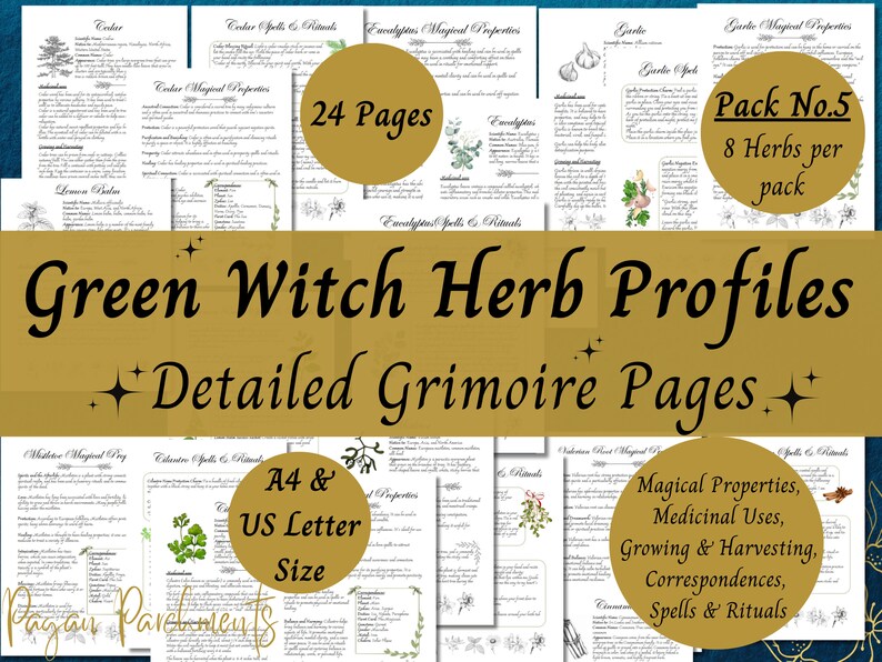 Pack No.5 Green Witch Herb Grimoire Pages, Book of Shadows Herbal ...