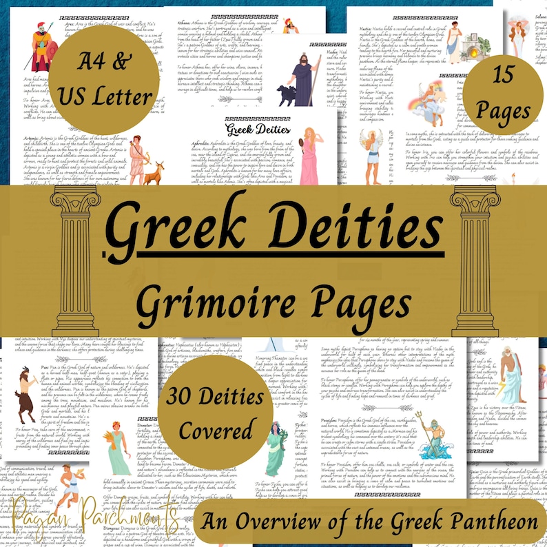 Greek Deities Grimoire Pages, Printable Quick Reference Guide to Greek ...