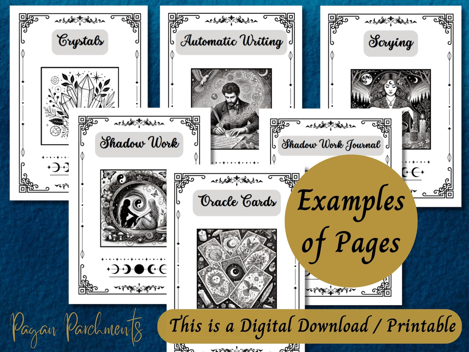 Printable Grimoire Page Section Dividers, Book of Shadows Insert Pages ...