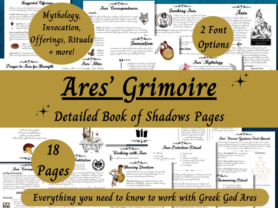 Ares Grimoire Printable, Greek God of War Book of Shadows, Deity Work ...