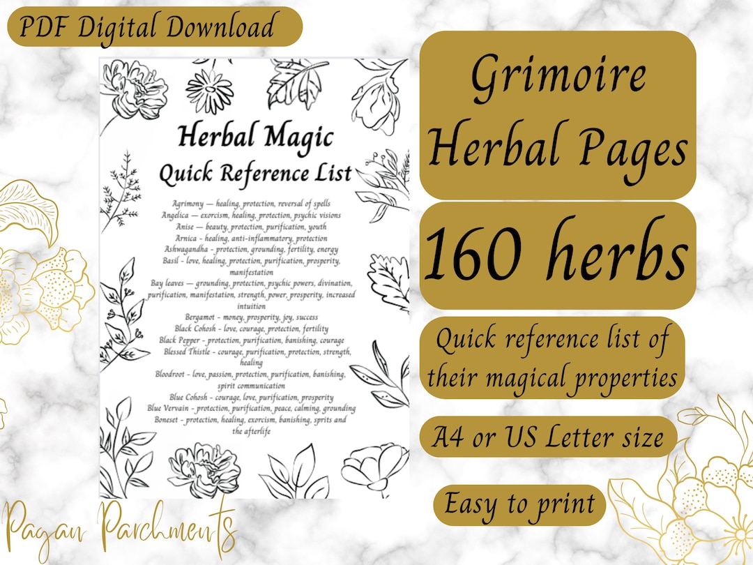 160 Herbs Herbal Magic Quick Reference Guide: Grimoire Pages (digital ...