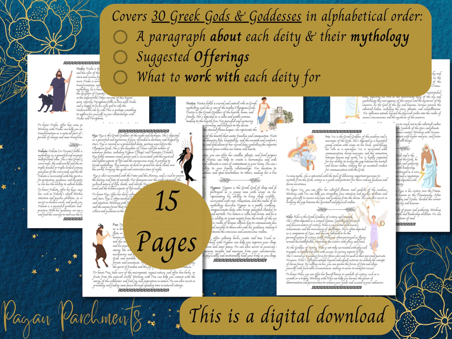 Greek Deities Grimoire Pages, Printable Quick Reference Guide to Greek Gods & Goddesses ...