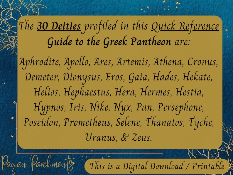 Greek Deities Grimoire Pages, Printable Quick Reference Guide to Greek ...