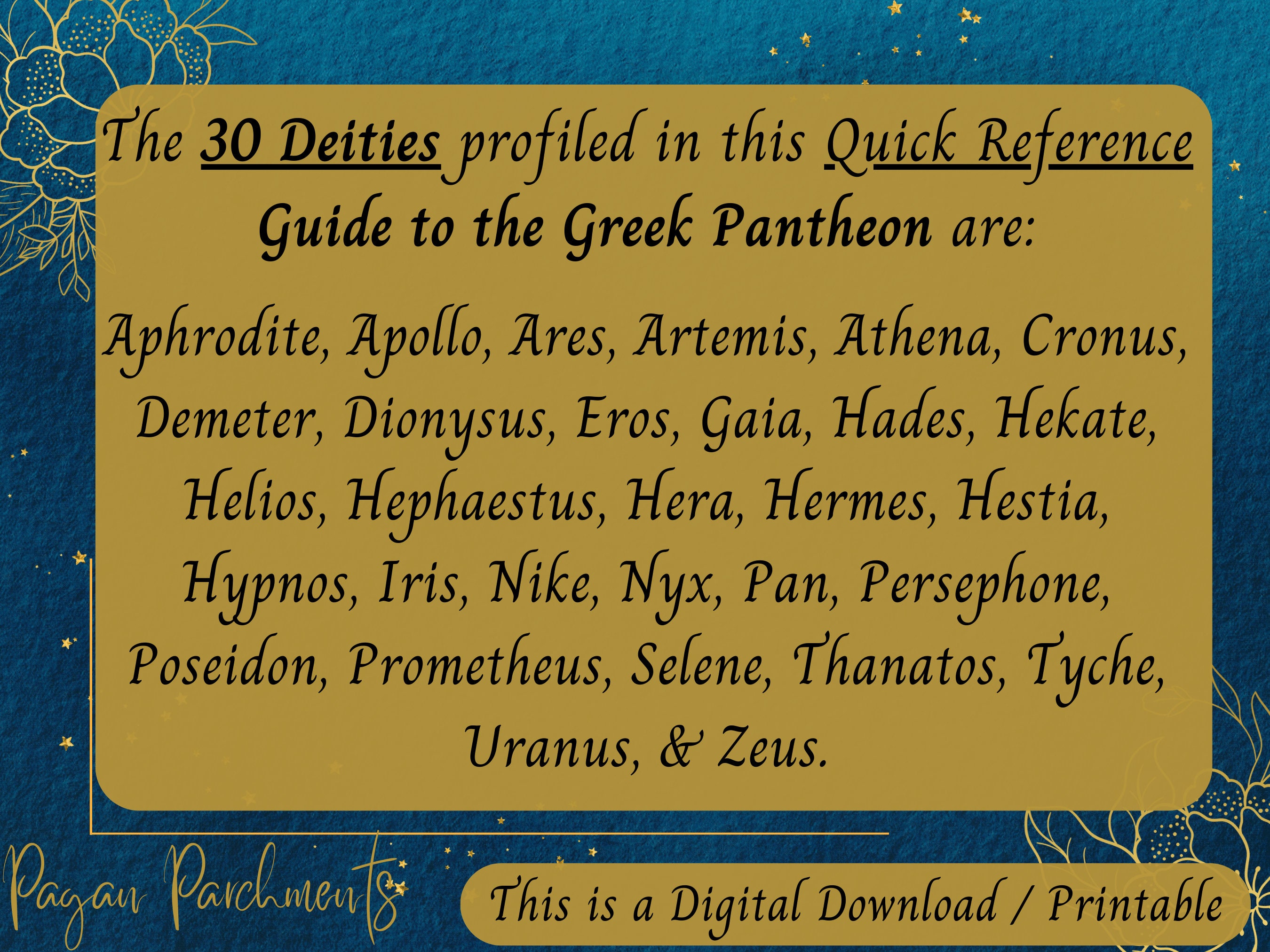 Greek Deities Grimoire Pages Printable Quick Reference Guide - Etsy