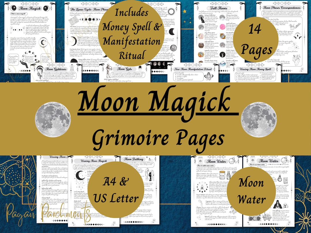 Moon Magic Grimoire Pages, Lunar Magick BOS Printable, Moon Water Guide ...