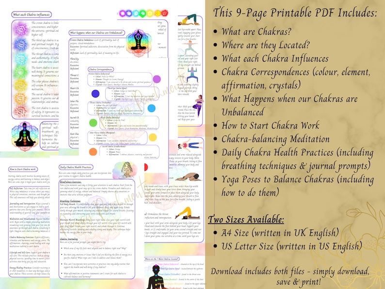 Beginner's Guide to Chakras: Chakra Cheat Sheets, Yoga Poses (PDF ...