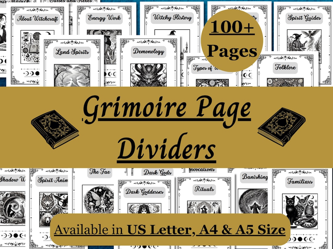Printable Grimoire Page Section Dividers, Book of Shadows Insert Pages, Organize Your BOS ...