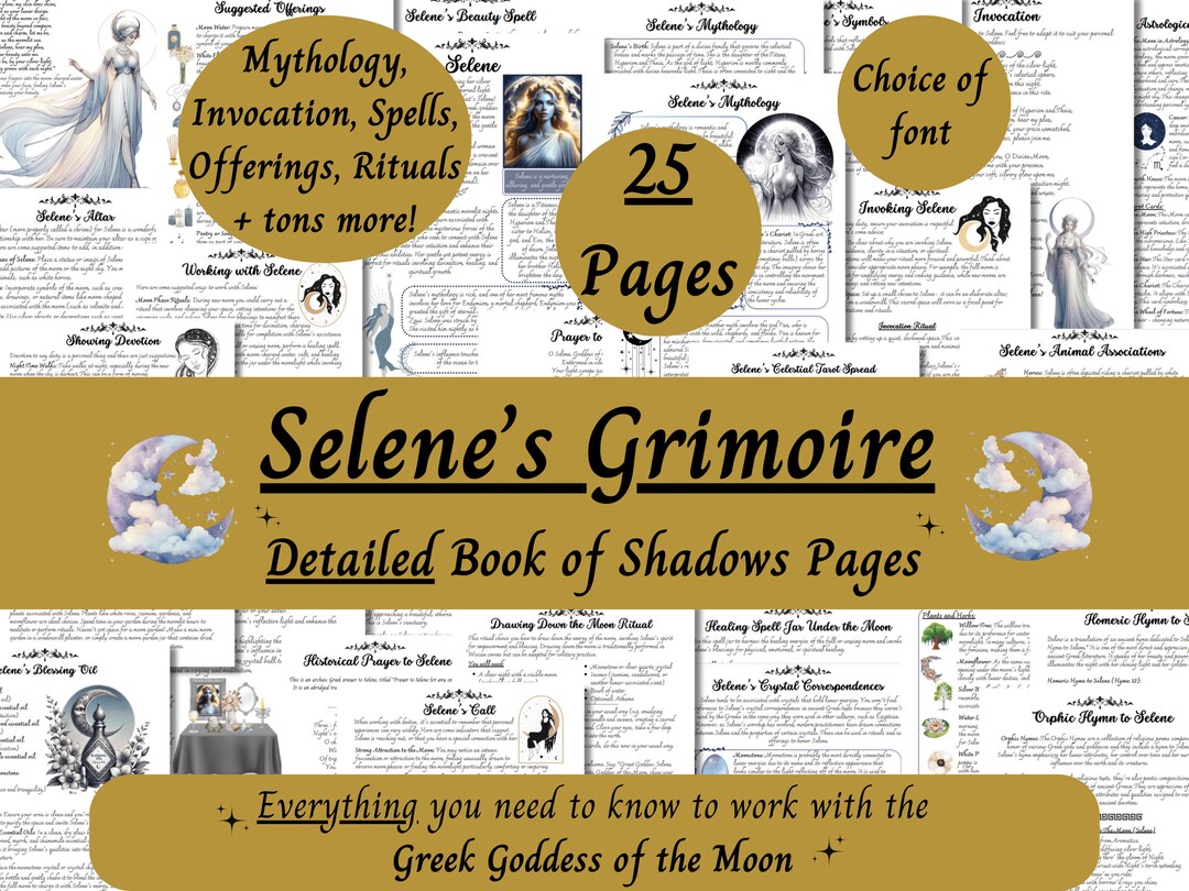 Selene Grimoire Printable Pages, Work With Greek Goddess of the Moon ...