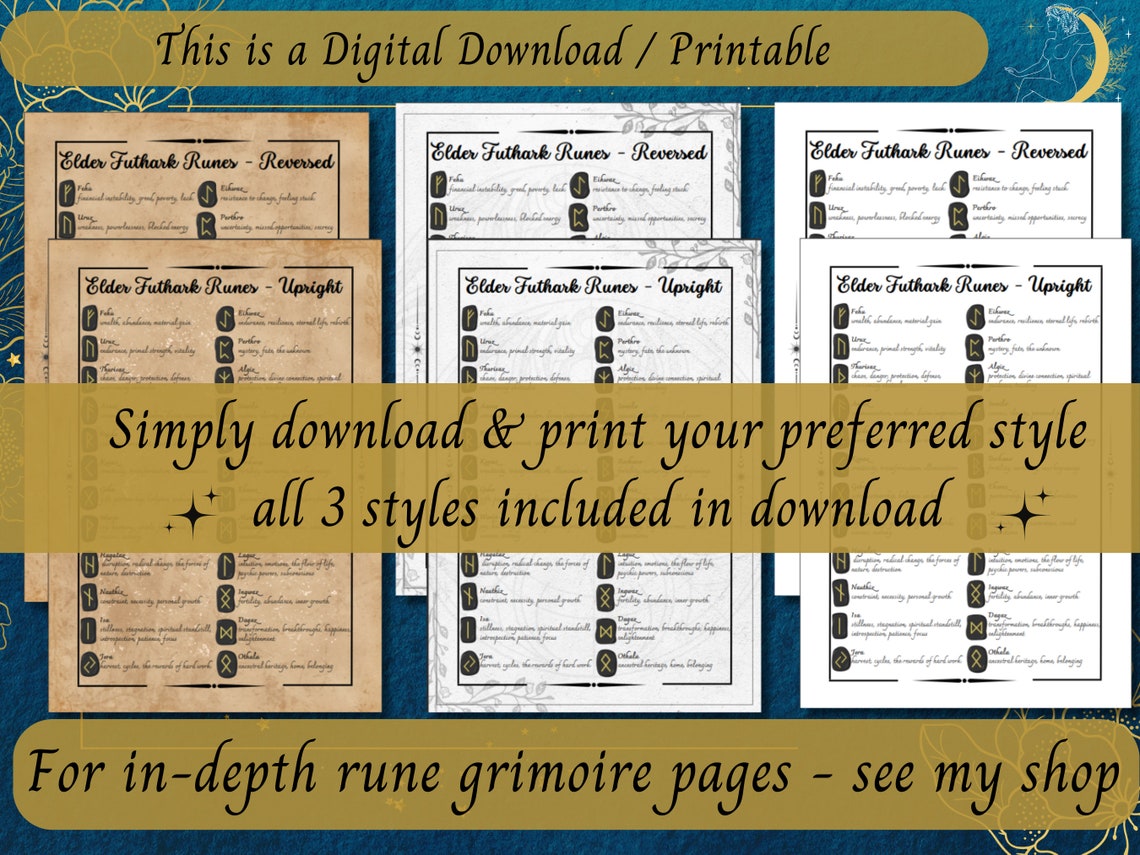 Rune Cheat Sheets Printable, Runes Reversed Meanings, Runic Divination ...