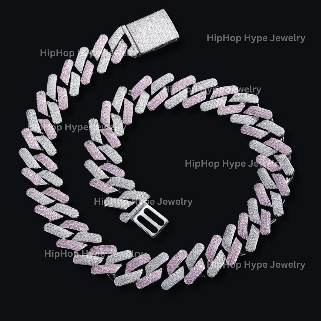 Pink 20MM Miami Cuban Link Chain Iced Out Necklace Bling Micro - Etsy