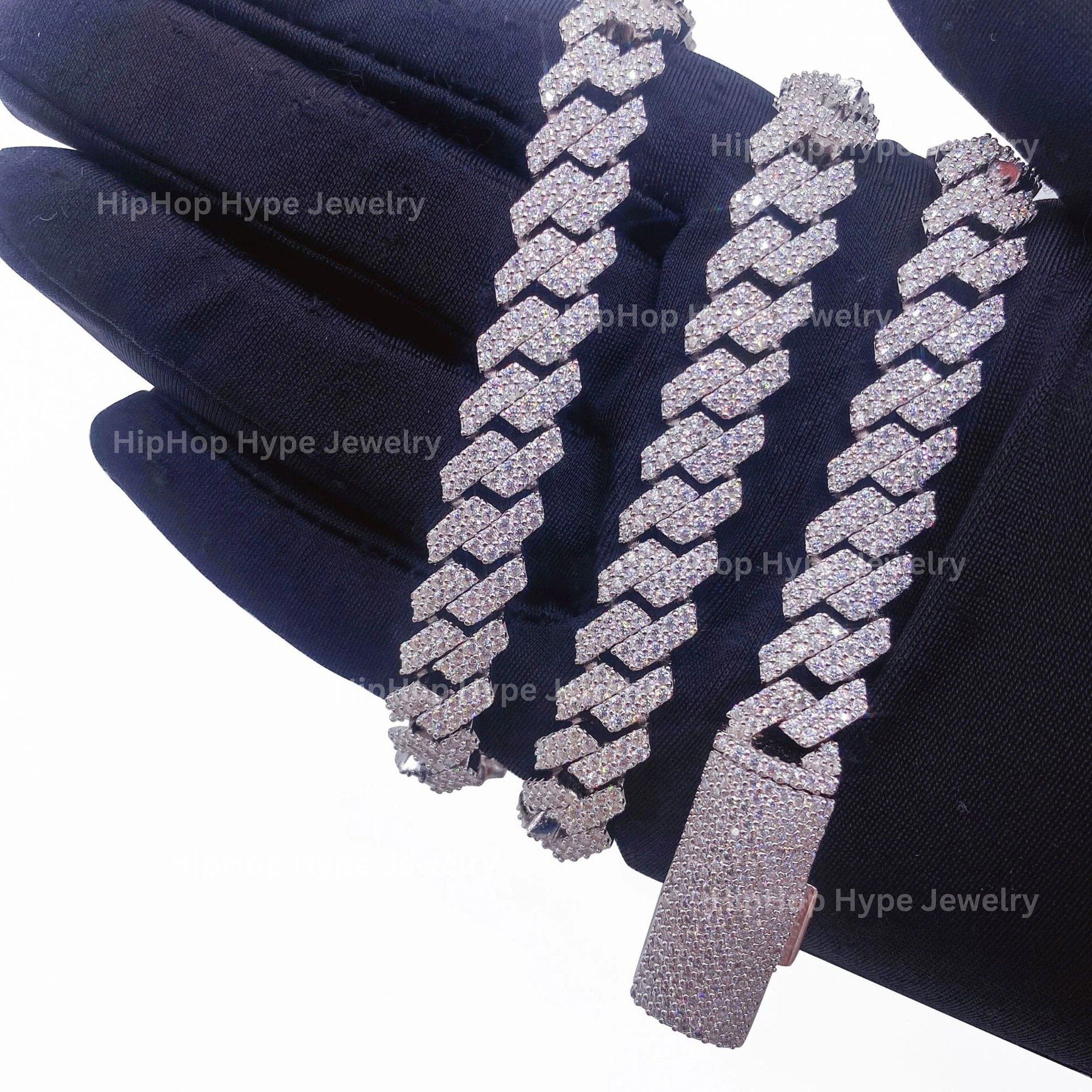 10mm Cuban Link Chain in 925 Sterling Silver Cubic Zirconia Necklace ...