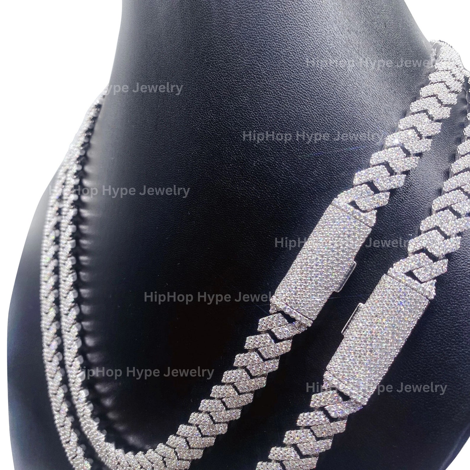 10mm Cuban Link Chain in 925 Sterling Silver Cubic Zirconia Necklace ...