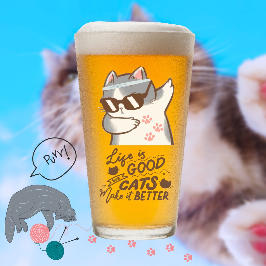 Funny Cat Pint Glass for Cat Lover Cat Beer Glass Hello Kitty - Etsy