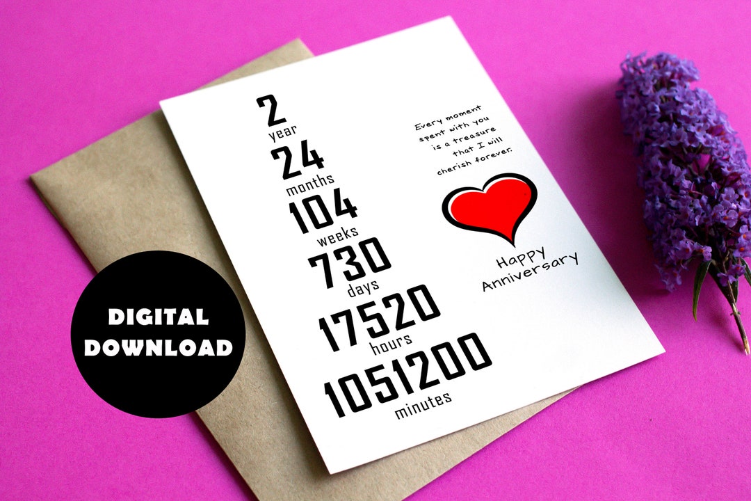 2nd Anniversary Card Printable, Second Anniversary Digital Download ...