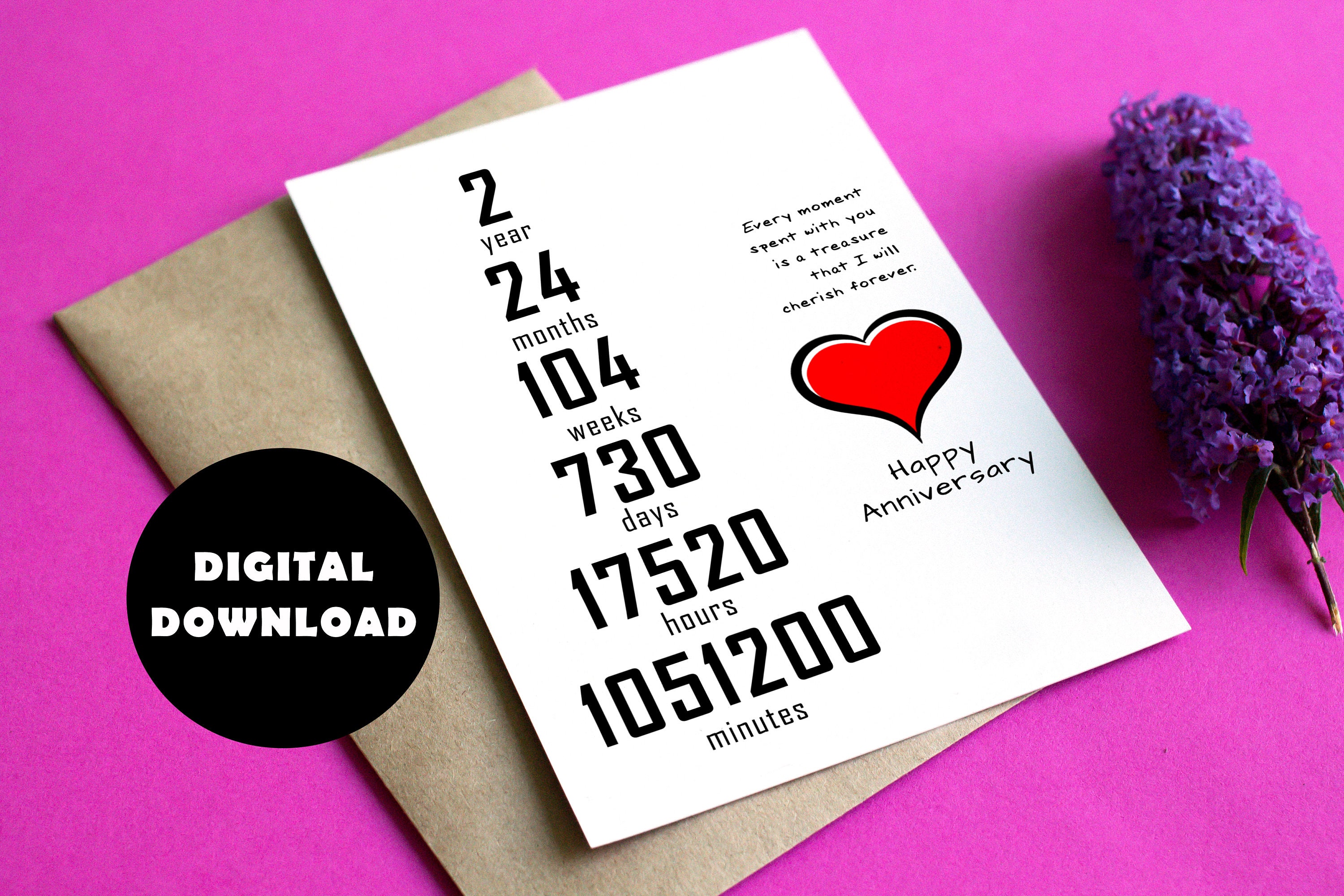 2nd Anniversary Card Printable, Second Anniversary Digital Download ...