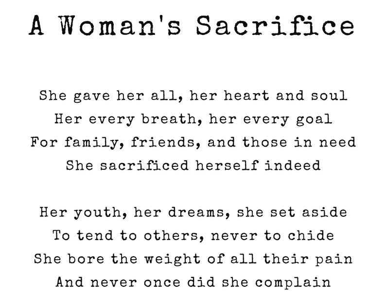 A Woman's Sacrifice Original Poetry Print A4 digital Download - Etsy