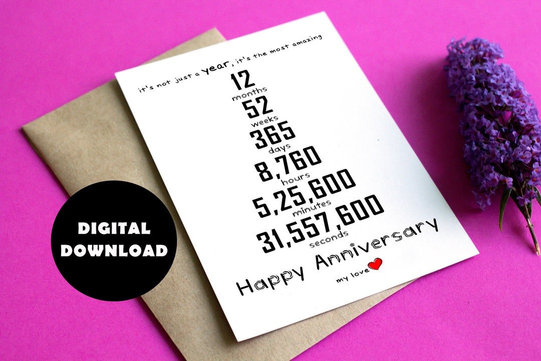 1st Anniversary Card Printable, First Anniversary Digital Download Card ...