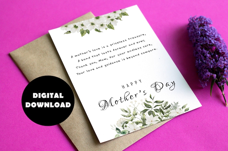 Printable Mothers Day Card, Digital Download, Printable Mother's Day ...