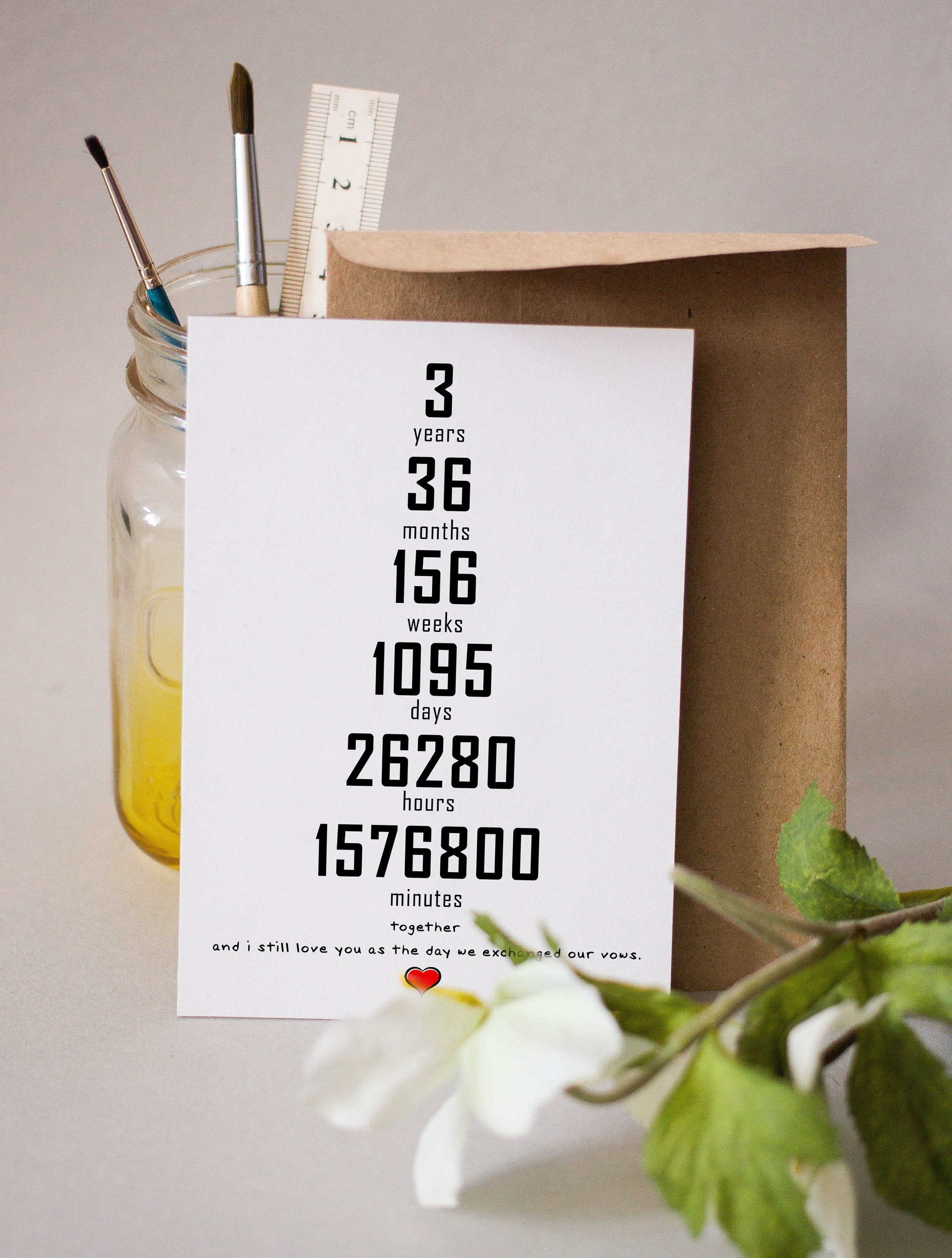 3rd Anniversary Card Printable, Third Anniversary Digital Download Card ...