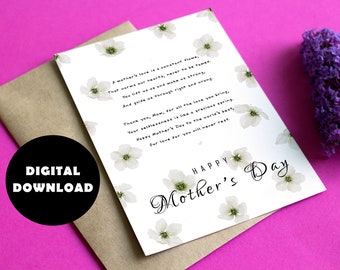Printable Mothers Day Card, Digital Download, Printable Mother's Day ...