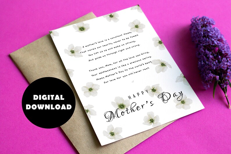 Printable Mothers Day Card #2, Digital Download, Printable Mother's Day ...