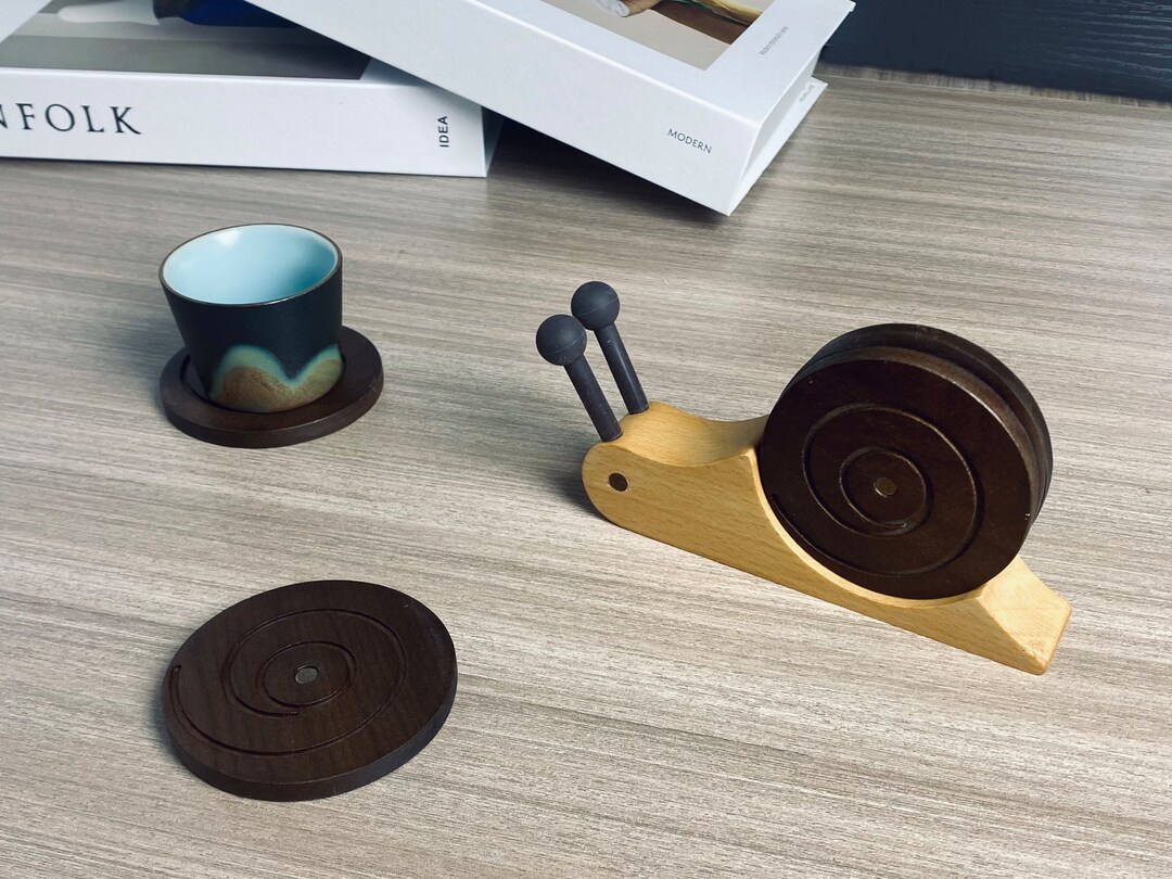 Wooden Snail Coasters Set of 5 With Holder Desktop Decoration Gift ...