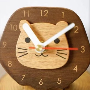 Handmade Lion Desk Clock, Wooden Animal Desk Clock, Cute Nursery ...