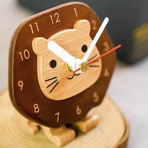 Handmade Lion Desk Clock, Wooden Animal Desk Clock, Cute Nursery ...
