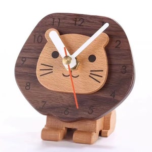 Handmade Lion Desk Clock, Wooden Animal Desk Clock, Cute Nursery ...