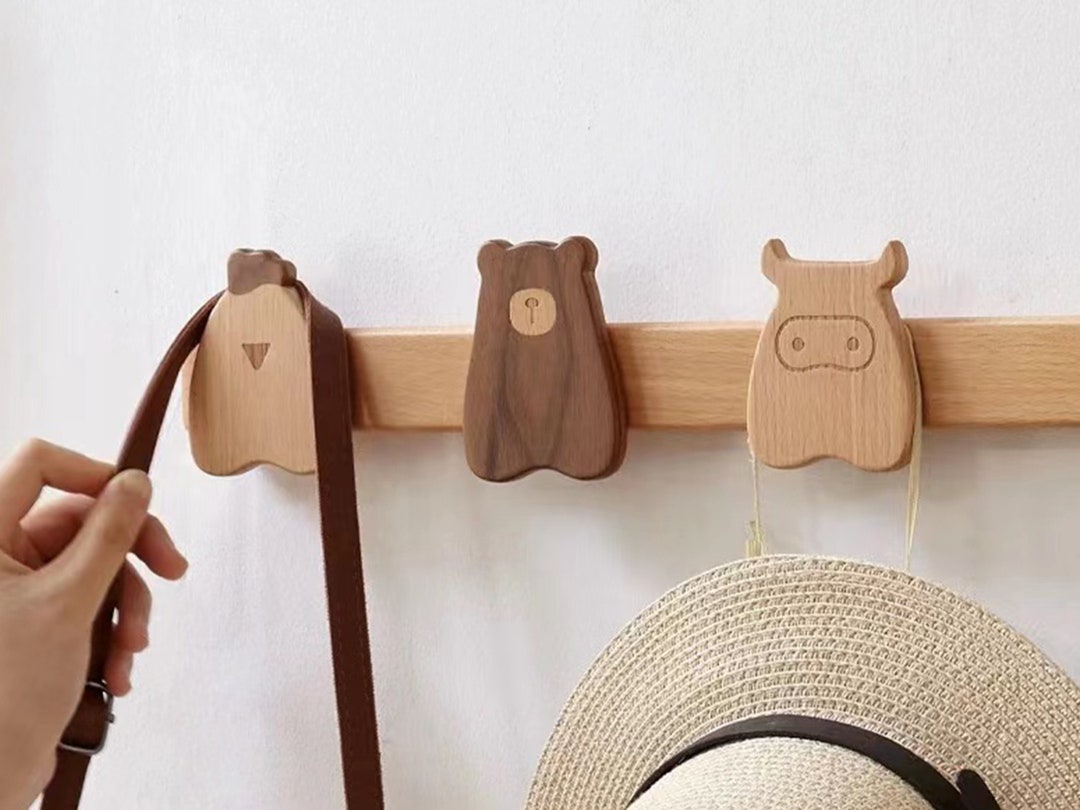 Wooden Animals Hooks for Wall, Wood Wall Hanger Hat, Towel, Bag Purse ...