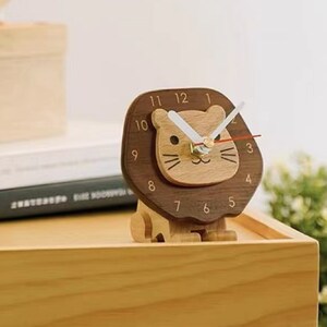 Handmade Lion Desk Clock, Wooden Animal Desk Clock, Cute Nursery ...