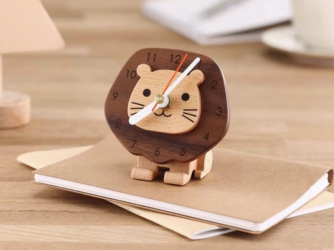 Handmade Lion Desk Clock, Wooden Animal Desk Clock, Cute Nursery ...