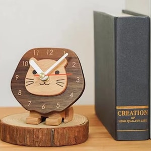 Handmade Lion Desk Clock, Wooden Animal Desk Clock, Cute Nursery ...