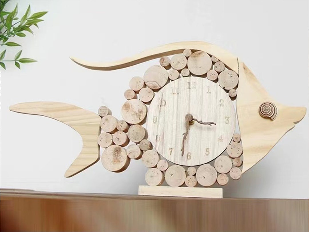 Handmade Driftwood Desk Clock,cute Wooden Fish-shaped Clock Desk ...