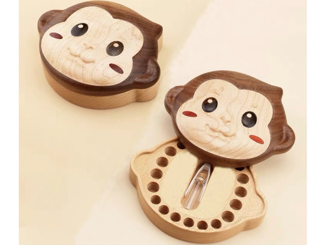 Custom Name Wood Monkey Tooth Fairy Holder Gifts, Wooden Animal Baby ...