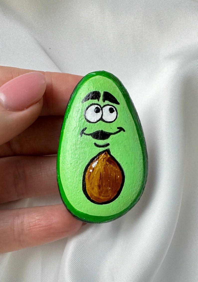 Hand Painted Stone Funny Avocado. Original Acrylic Painting on the ...