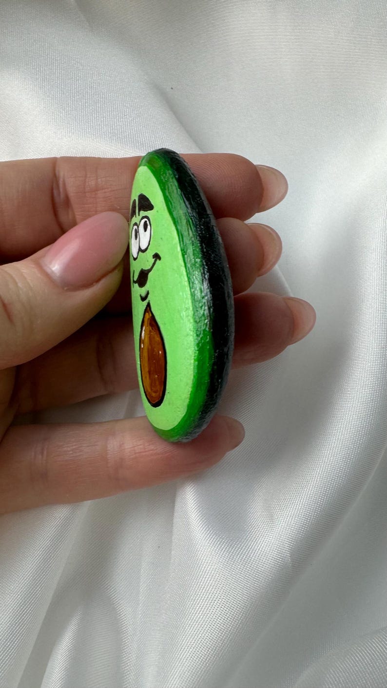 Hand Painted Stone Funny Avocado. Original Acrylic Painting on the ...