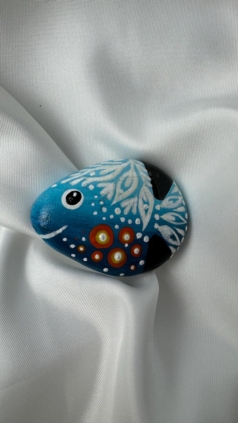Hand Painted Stone Funny Fish. Original Acrylic Painting on the Stone ...