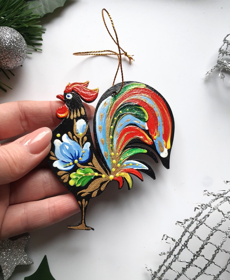Rooster, Christmas Tree Wooden Toy, Ukrainian Christmas Ornaments, Hand ...
