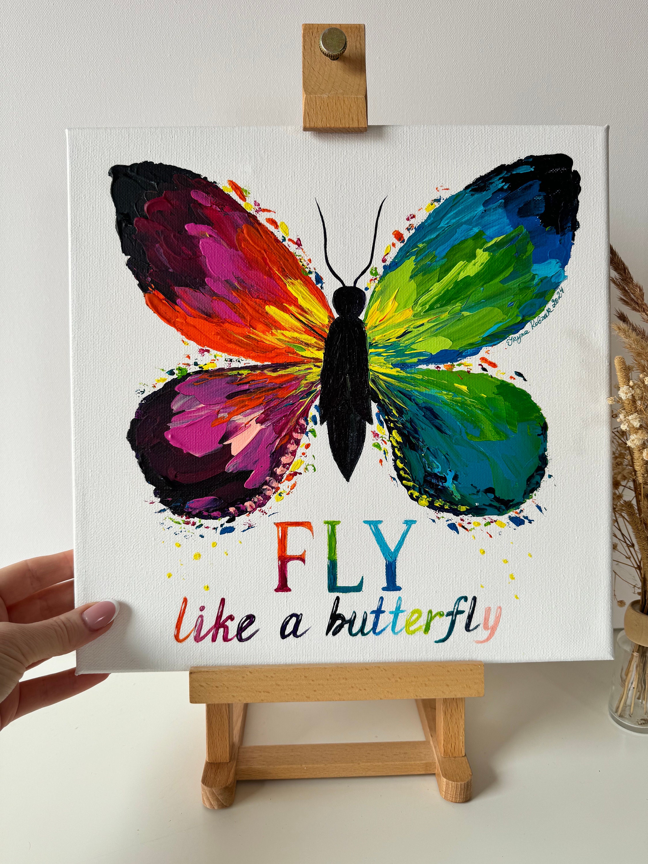 Textured Butterfly Painting: Original Acrylic Artwork (11.8x11.8 ...