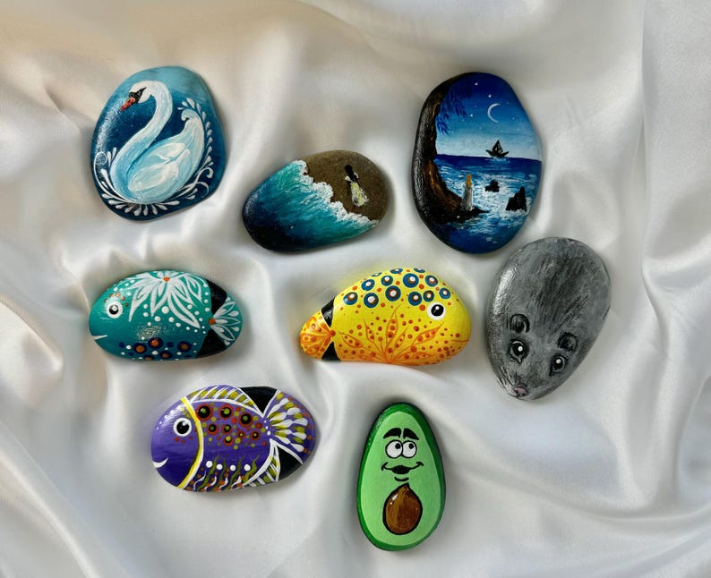 Hand Painted Stone Funny Fish. Original Acrylic Painting on the Stone ...
