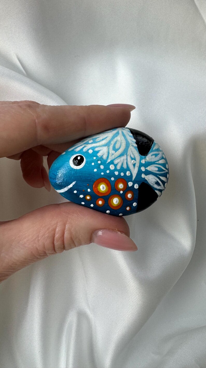 Hand Painted Stone Funny Fish. Original Acrylic Painting on the Stone ...