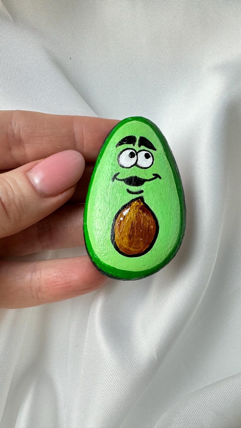 Hand Painted Stone Funny Avocado. Original Acrylic Painting on the ...