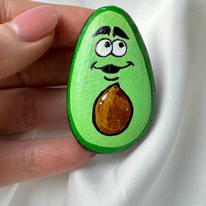 Hand Painted Stone Funny Avocado. Original Acrylic Painting on the ...