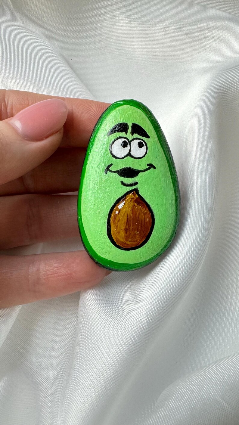 Hand Painted Stone Funny Avocado. Original Acrylic Painting on the ...
