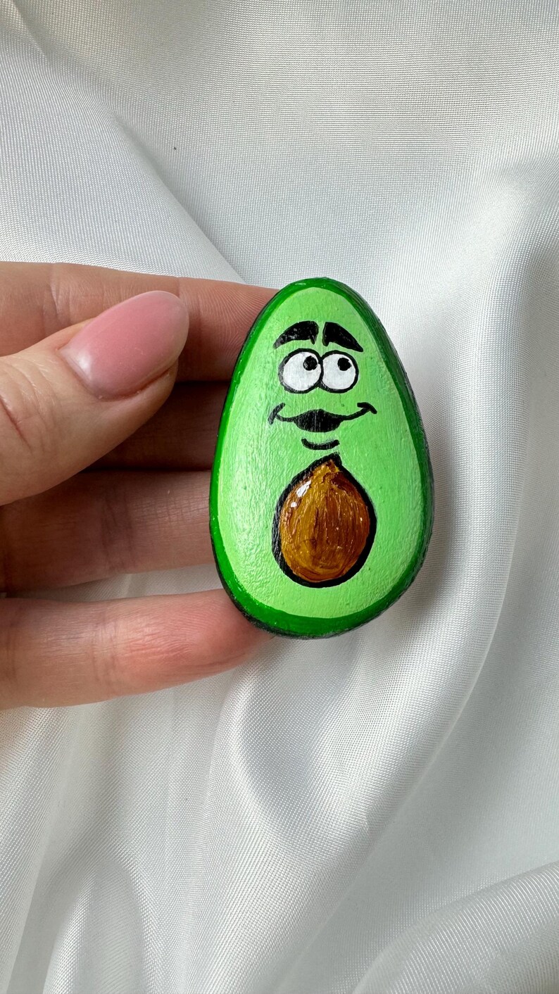 Hand Painted Stone Funny Avocado. Original Acrylic Painting on the ...