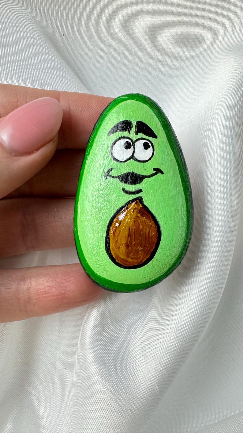 Hand Painted Stone Funny Avocado. Original Acrylic Painting on the ...