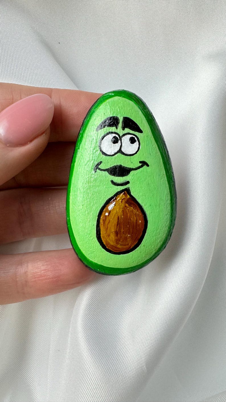 Hand Painted Stone Funny Avocado. Original Acrylic Painting on the ...